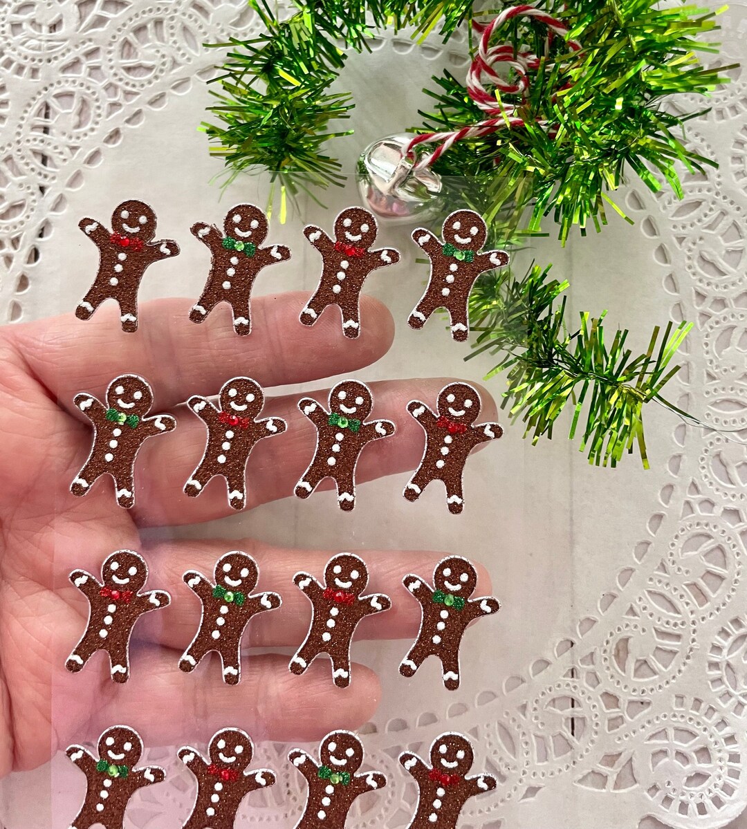 Gingerbread Man Stickers Cookies Christmas Embellishments Glitter Shiny ...