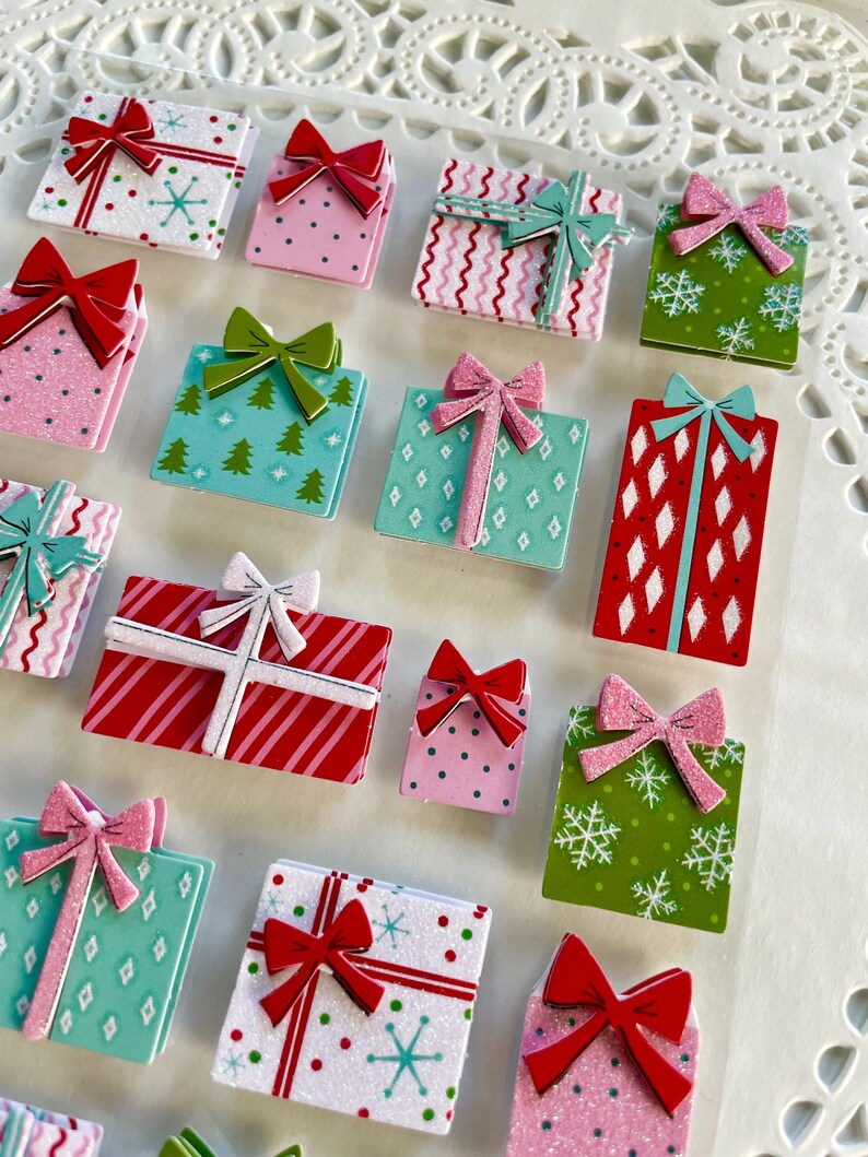 Present Stickers 3D Layered Christmas Present Stickers Sticker Sheet ...