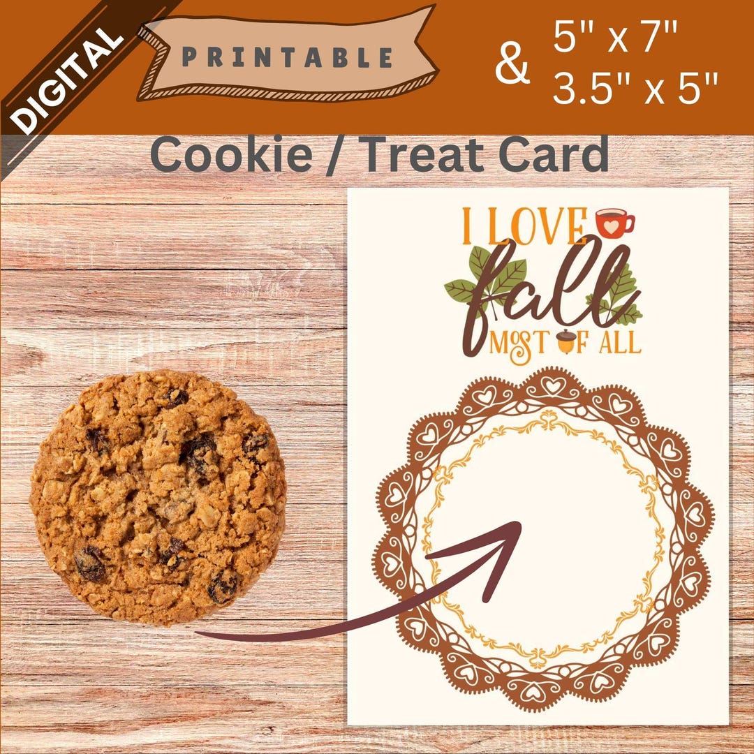 Printable COOKIE Card Fall Digital Download Cookie Card Bakery Cookie ...