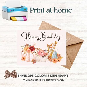 Printable Fall Birthday Card Digital Download September October ...