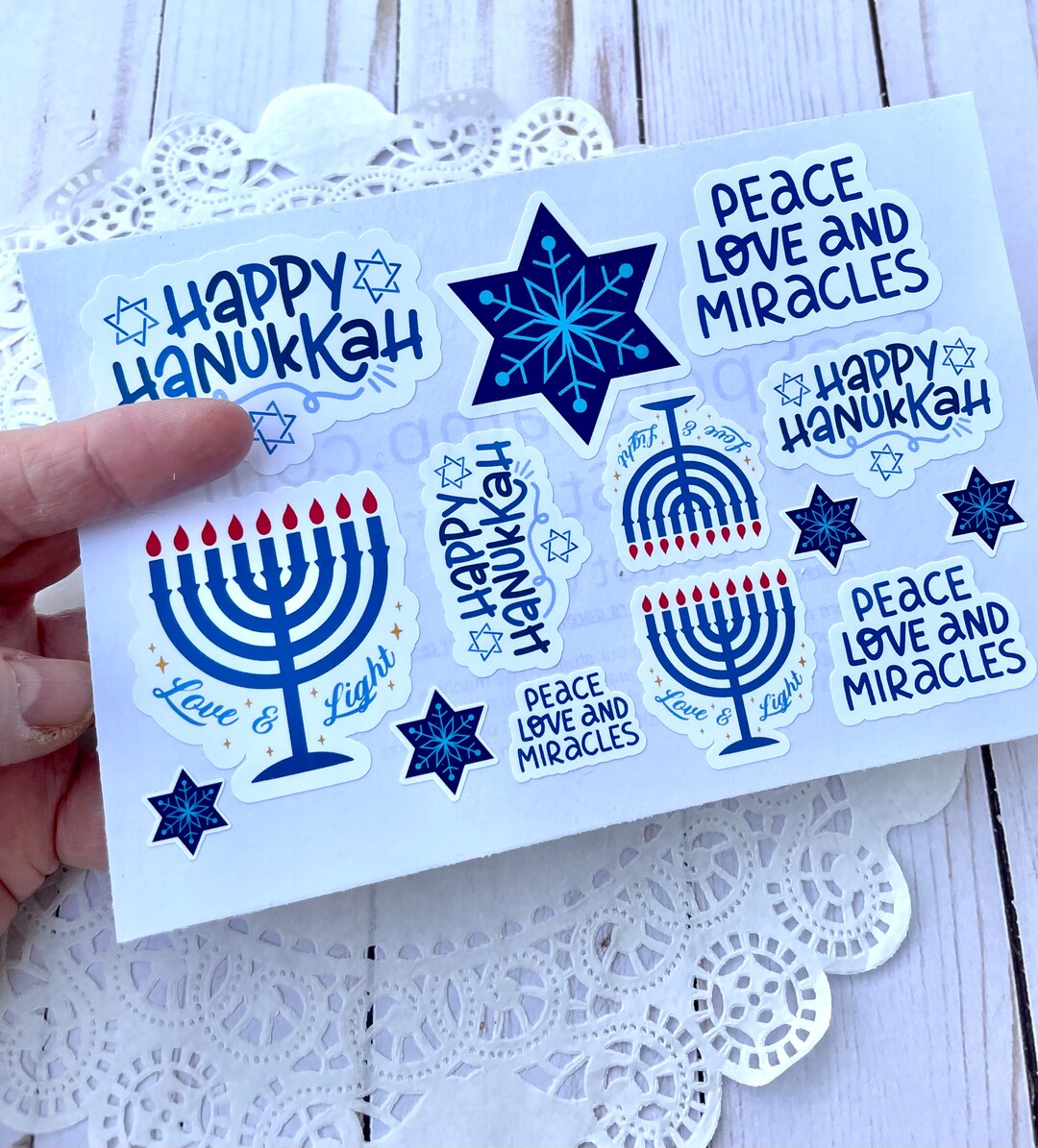 Hanukkah Stickers Sheet Variety Blue Peace Love Miracles Happy Love and ...