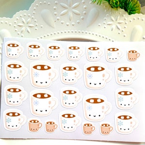 Kawaii Mugs Sticker Sheet Cute Cup Stickers Hot Chocolate Marshmallows ...