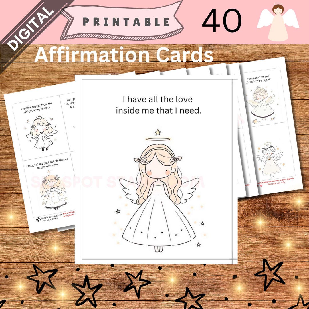 Affirmation Cards Printable Digital Download Cute Angels With Positive ...