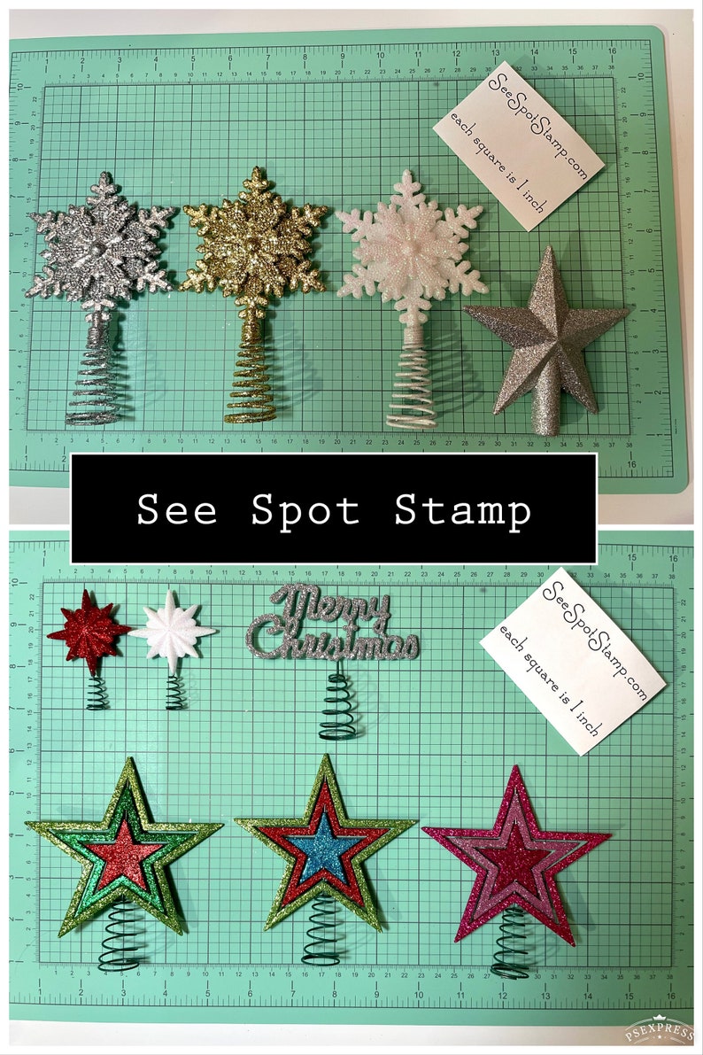 Mini Christmas Tree Top Topper Star Snowflake Merry Christmas White ...