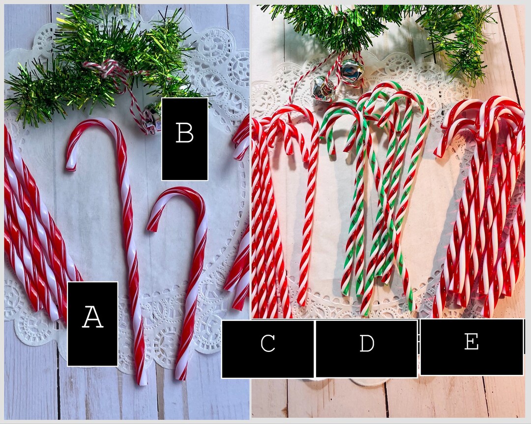 6 Candy Cane Ornaments Embellishments Shiny 6 Inch Long Canes Red and ...