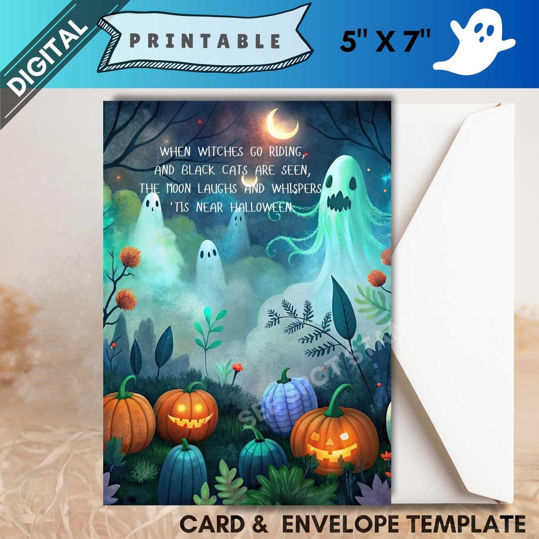 Greeting Card Printable Halloween Card Digital Download Spooky Night ...