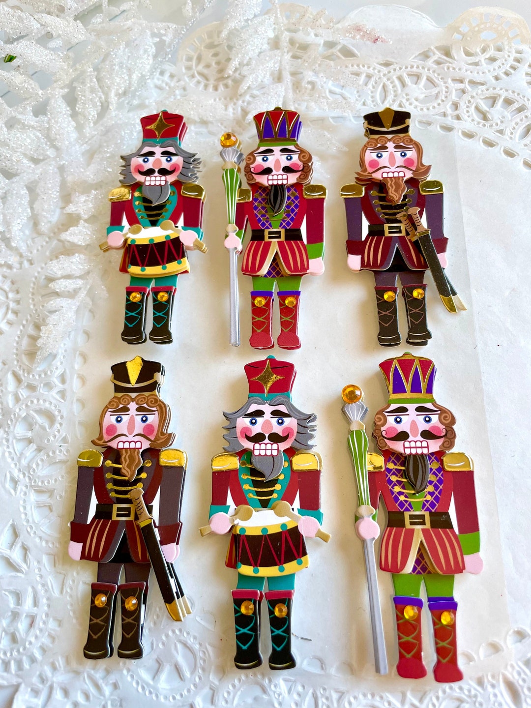 3D Layered Nutcracker Stickers Toy Soldiers Christmas Embellishment Nut ...
