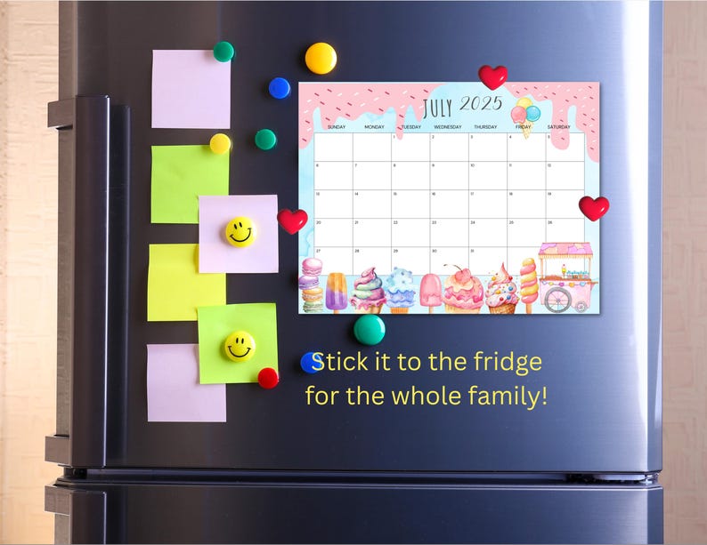 Printable July 2025 Calendar - Ice Cream Theme - Cute Summer Popsicles ...