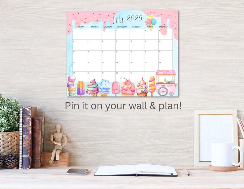 Printable July 2025 Calendar - Ice Cream Theme - Cute Summer Popsicles ...