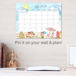 Printable July 2025 Calendar - Beach Family Fun - Summer Vacation ...