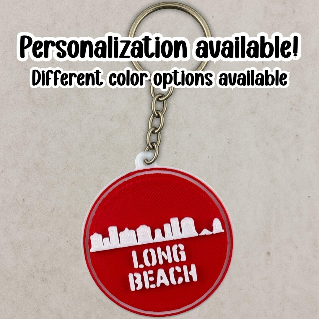 Personalized Long Beach Skyline Keychain, Lunch Bag Name Tag, Water ...