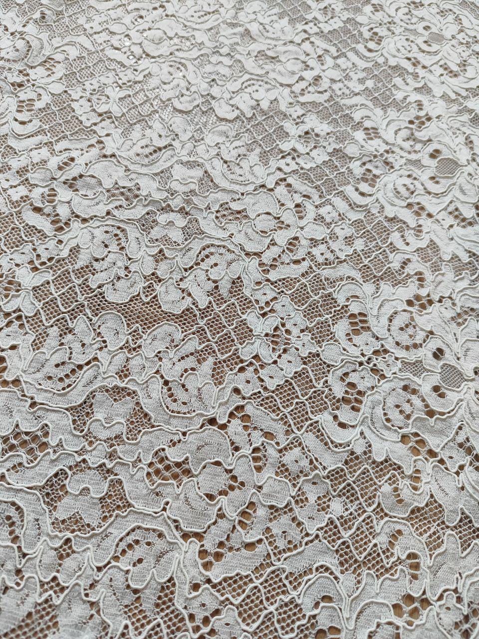 Ivory Floral Lace Fabric by the Yard for Wedding Dress, Curtain, Sewing ...