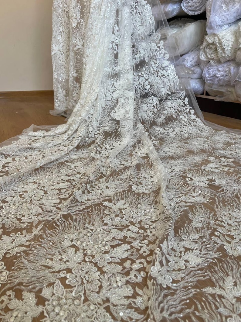 Ivory Dimensional Floral Lace Fabric, Cascading Bridal Lace, Luxury ...