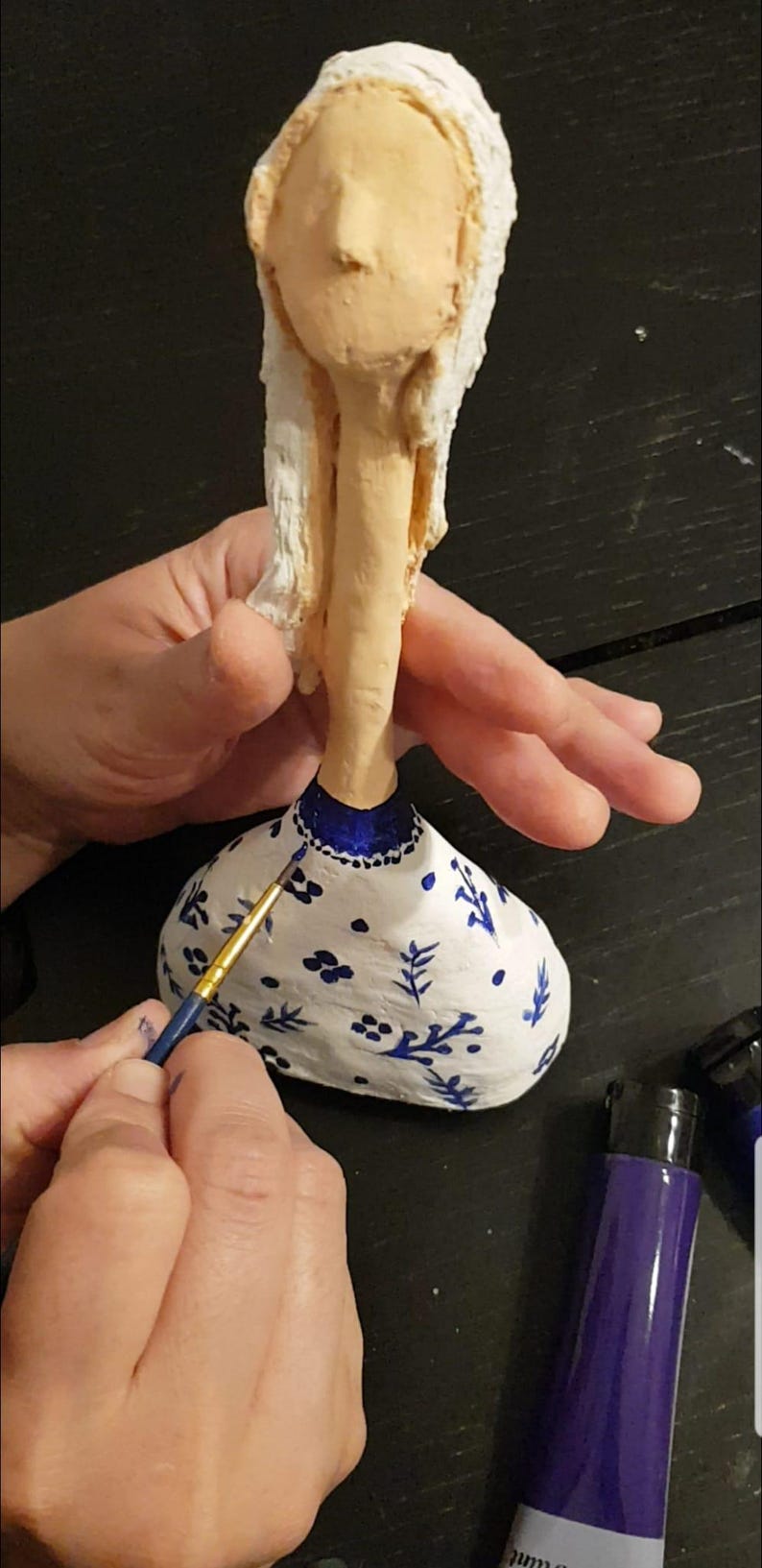 Handmade Paper Mache Woman Figurine Floral Dress Whimsical Art ...