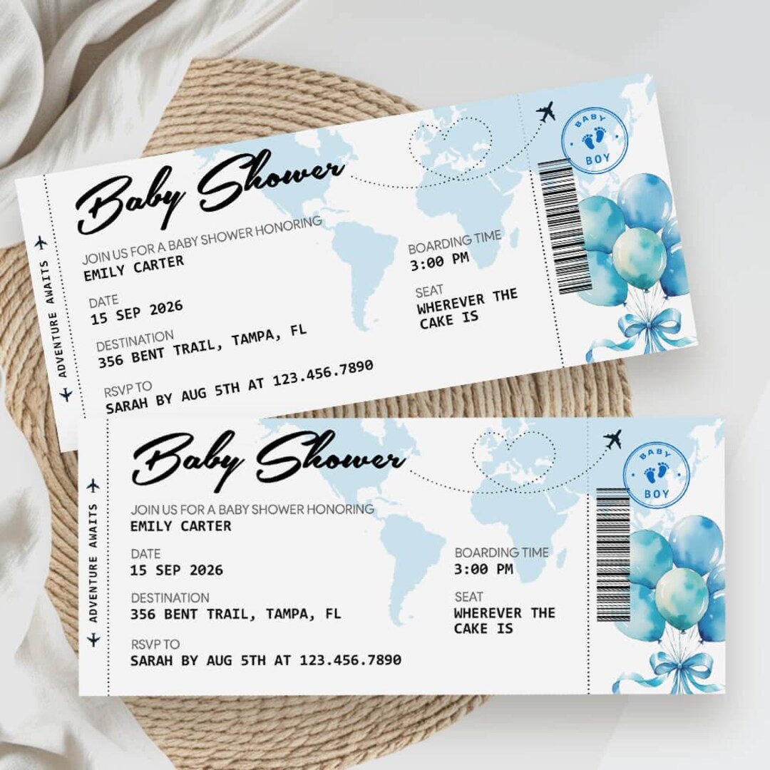 Boarding Pass Baby Shower Invitation, Editable Travel Theme Invite ...