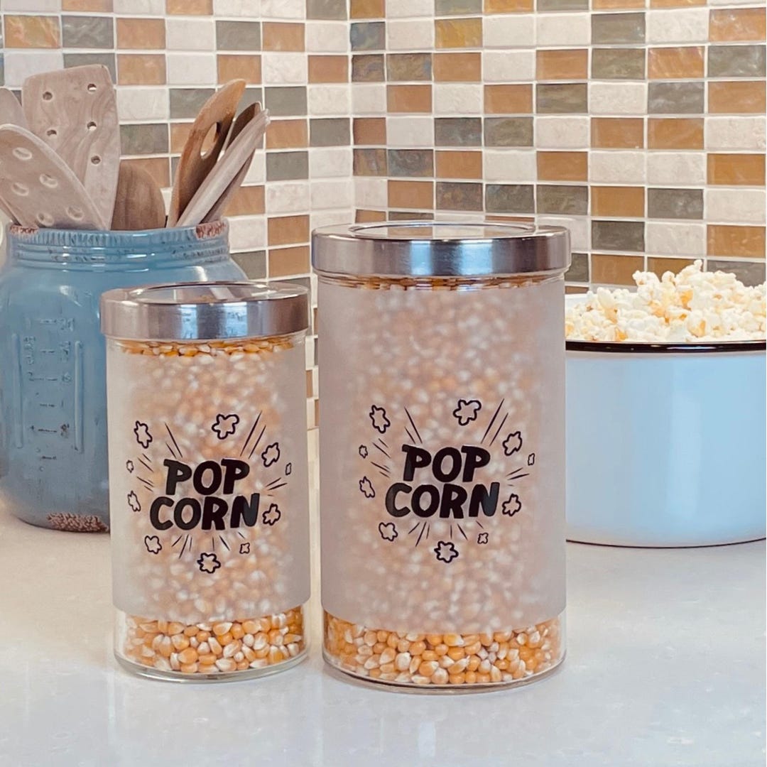 Popcorn Storage Jars Two Sizes of Glass Popcorn Kernel Containers With ...