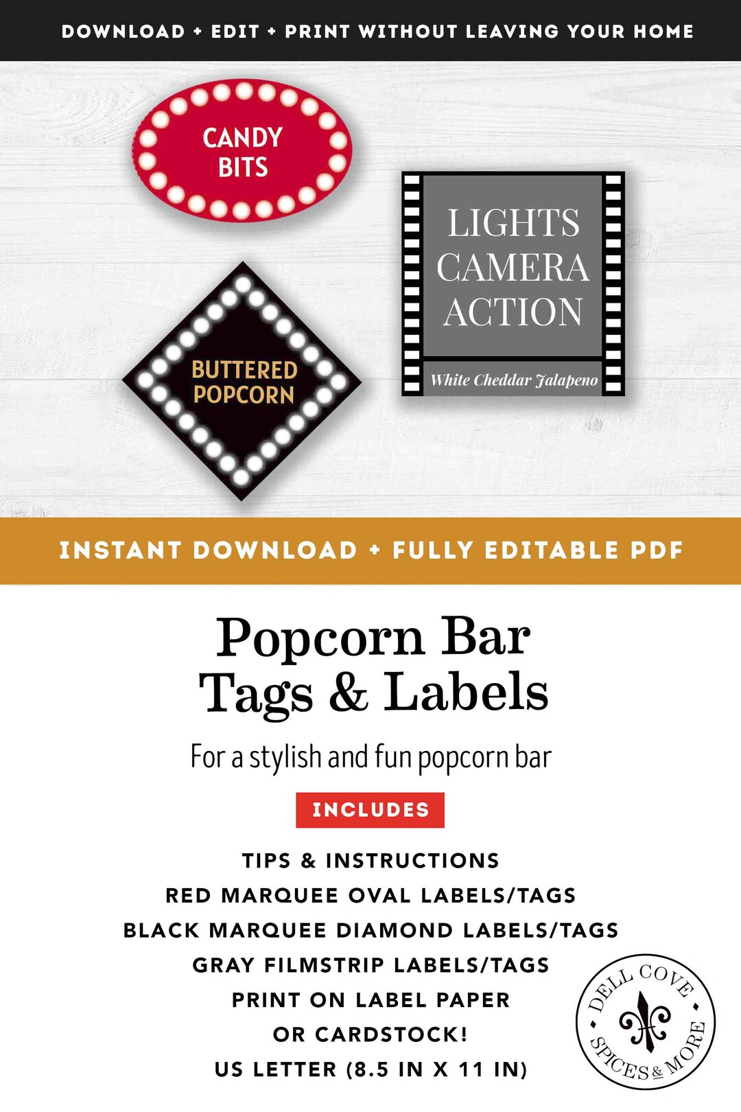 Printable Popcorn Bar Labels and Tags for Movie Night Instant - Etsy