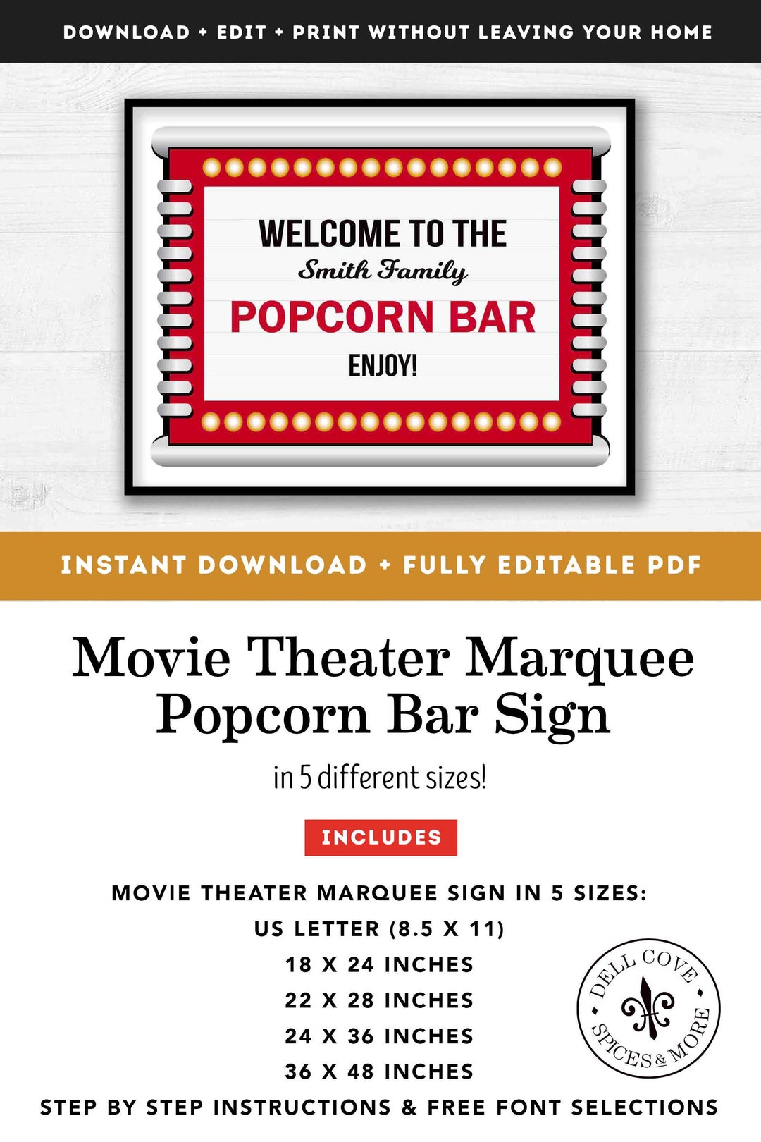 Printable Popcorn Bar Welcome Sign for Movie Night, Instant Download ...