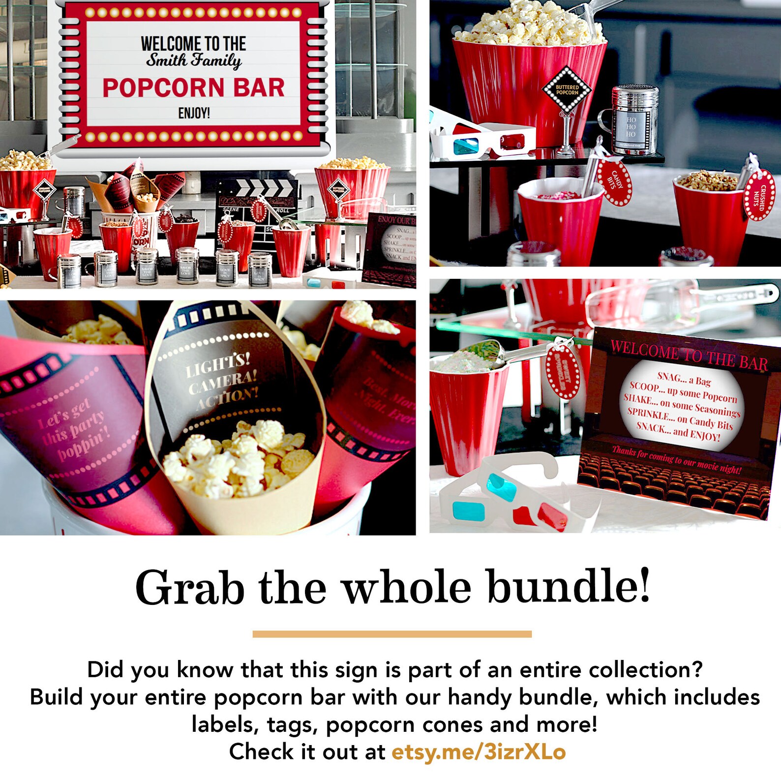 Printable Popcorn Bar Labels and Tags for Movie Night Instant | Etsy