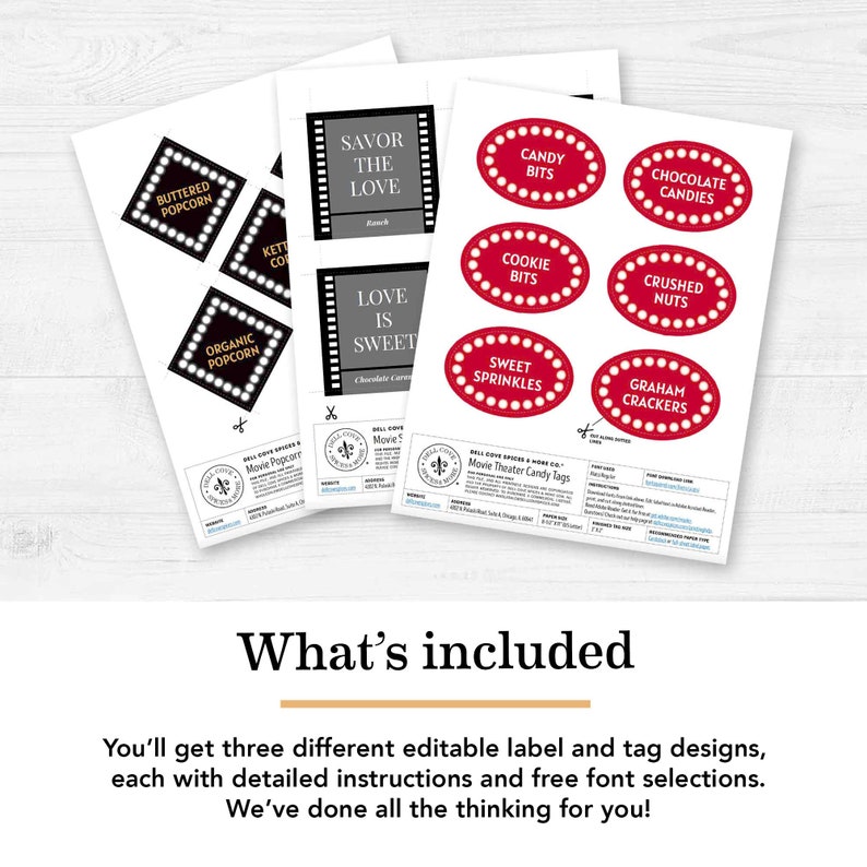 Printable Popcorn Bar Labels and Tags for Movie Night Instant | Etsy