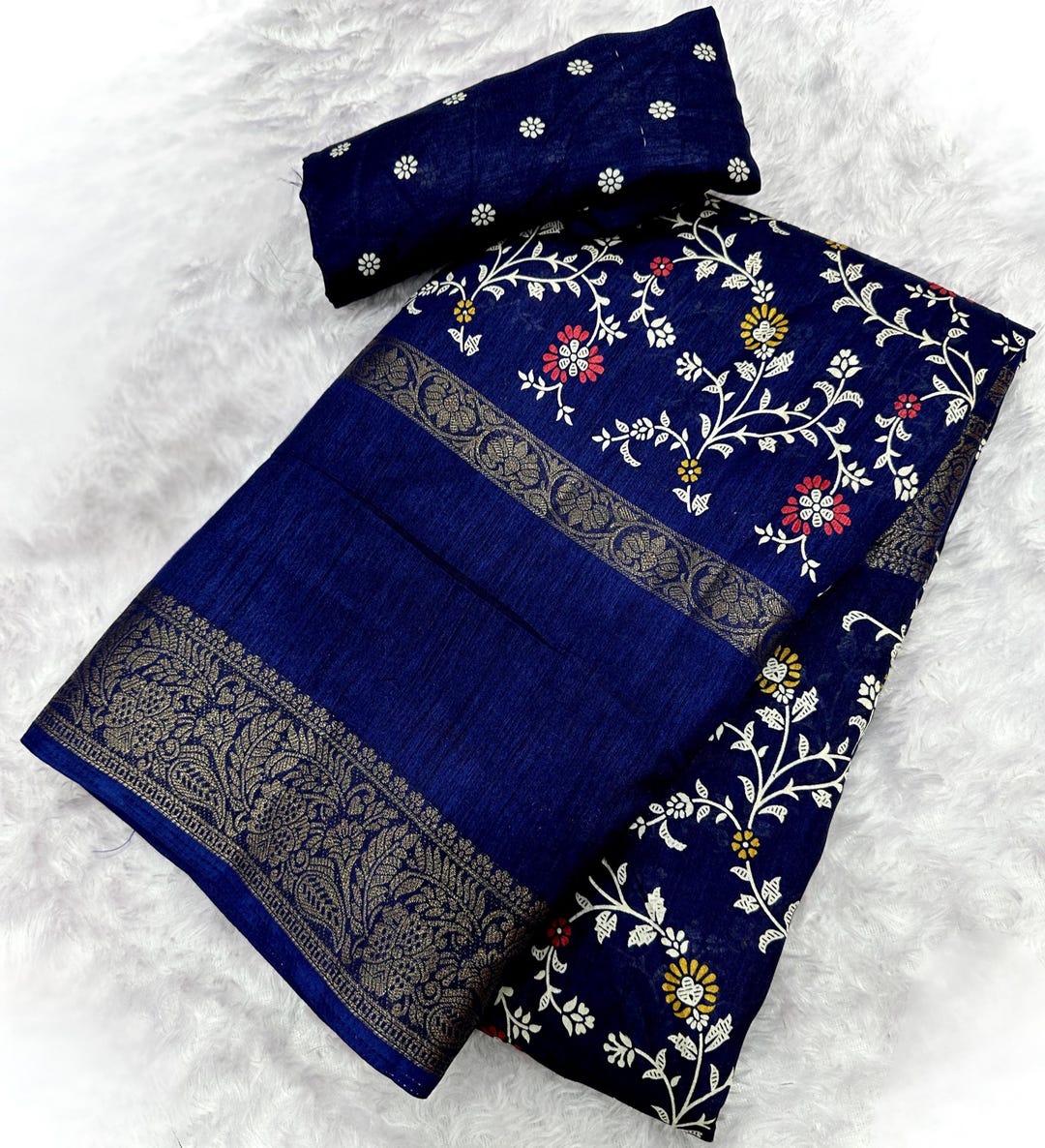 Dola Silk Saree: Kalamkari Weave, Golden Zari Border With Matching ...