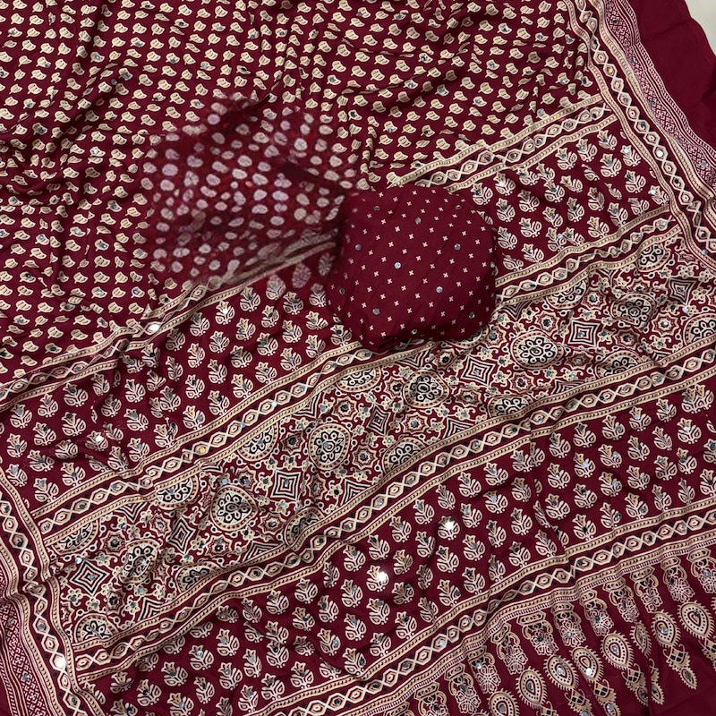 Block Ajrakh Sarees - Etsy