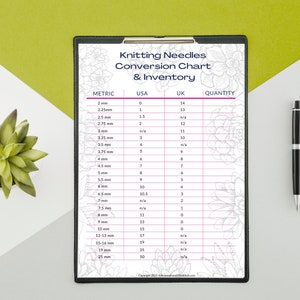 Printable and Fillable Knitting Needles Conversion Chart and Inventory ...