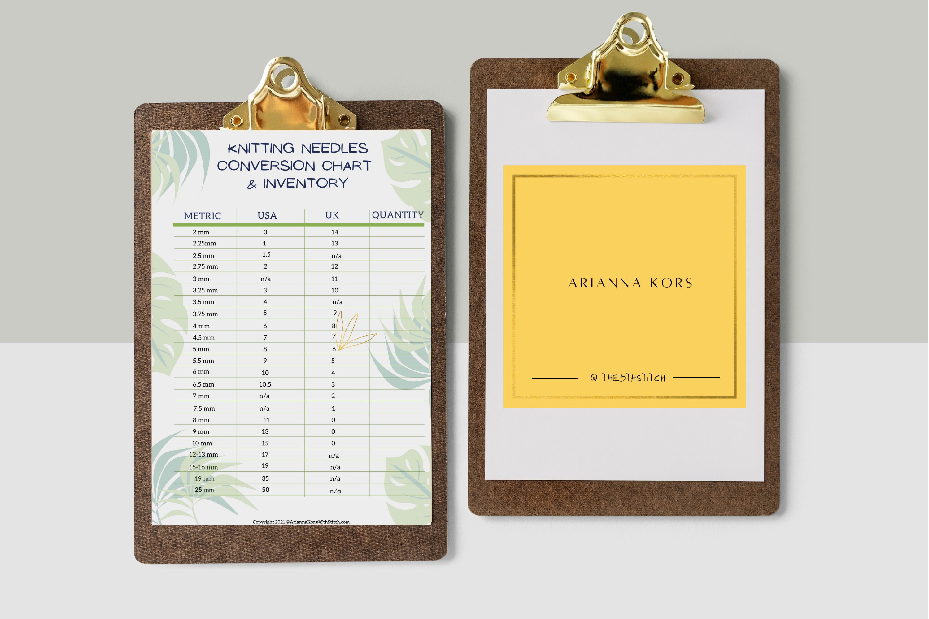 Printable and Fillable Knitting Needles Conversion Chart and Inventory ...