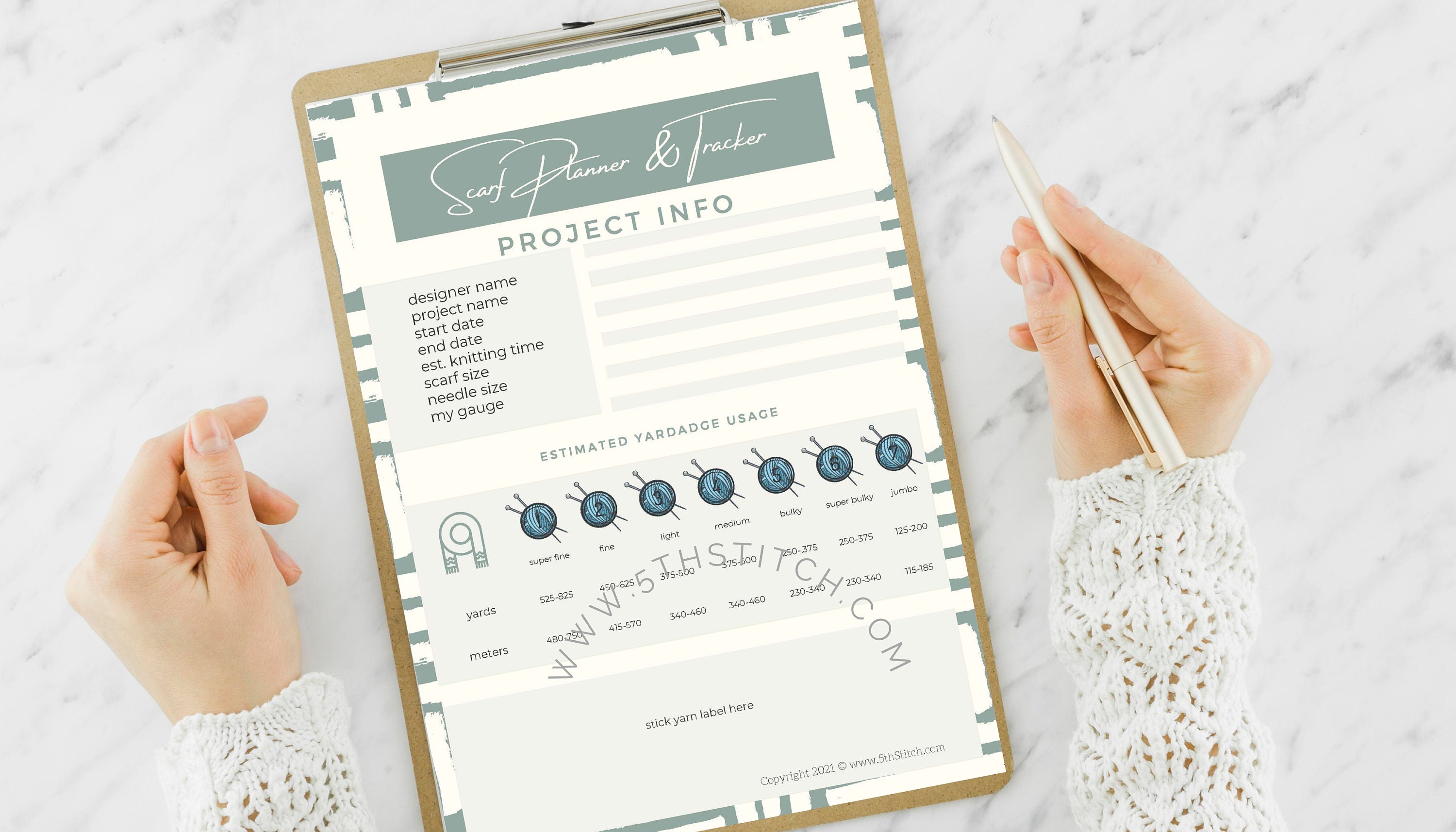 Printable Scarf Knitting Planner & Tracker. Knitters' Notebook and ...