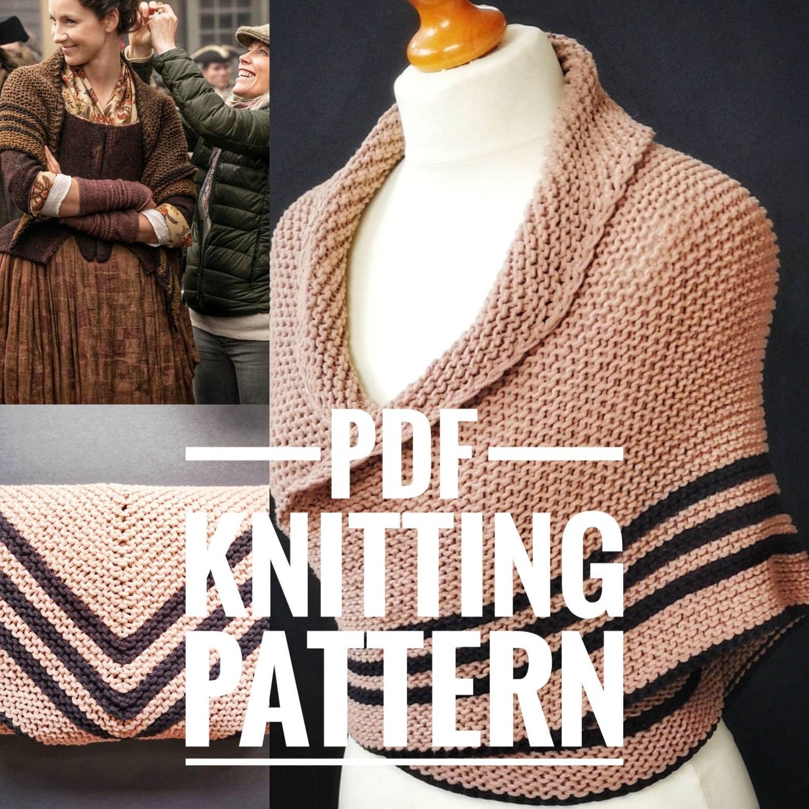 Outlander Themed Hand-knitted Brown Shawl PDF Knitting Pattern ...