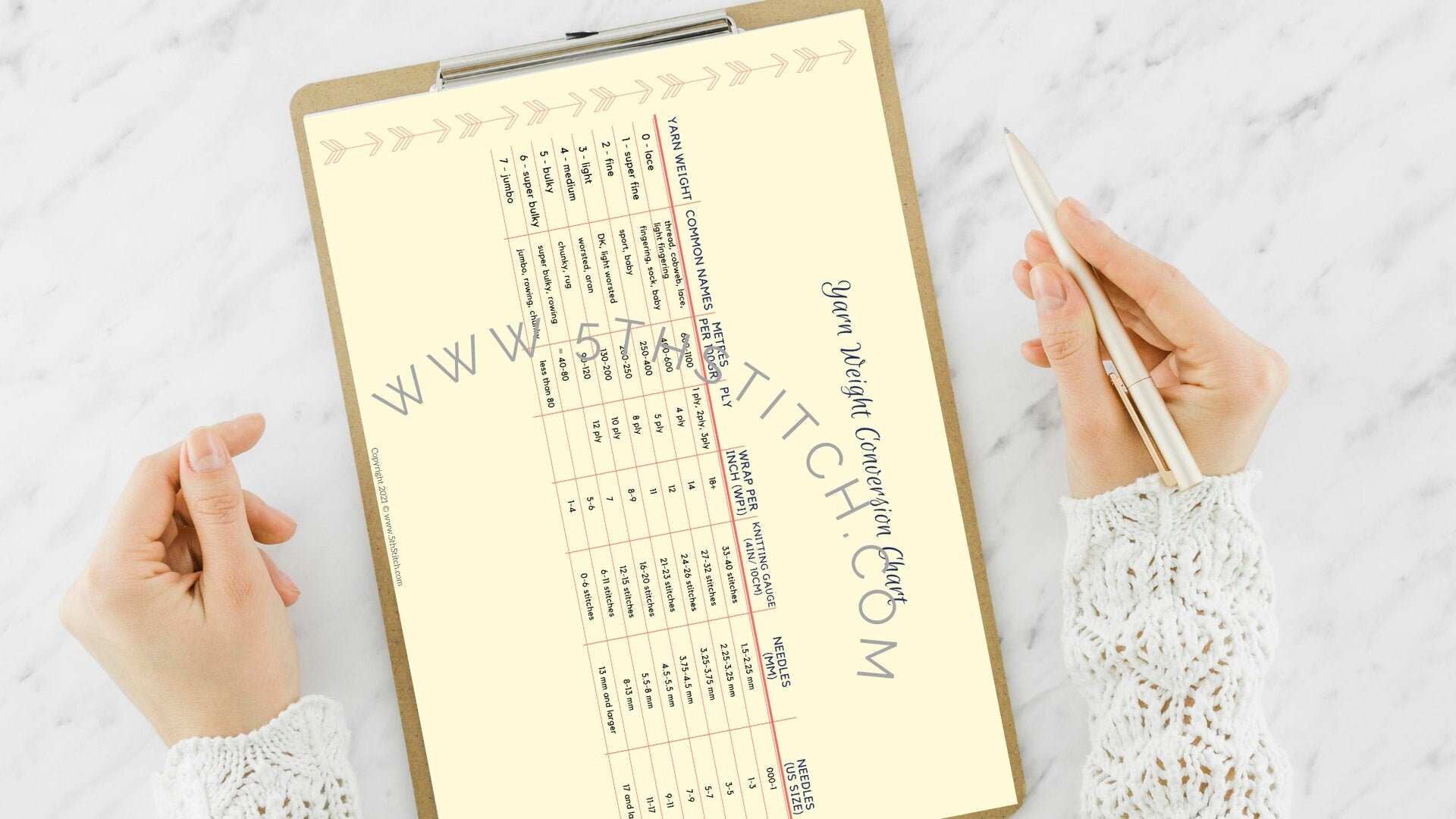 Printable and Fillable Yarn Weight Chart and Yarn Length Chart in Yards ...