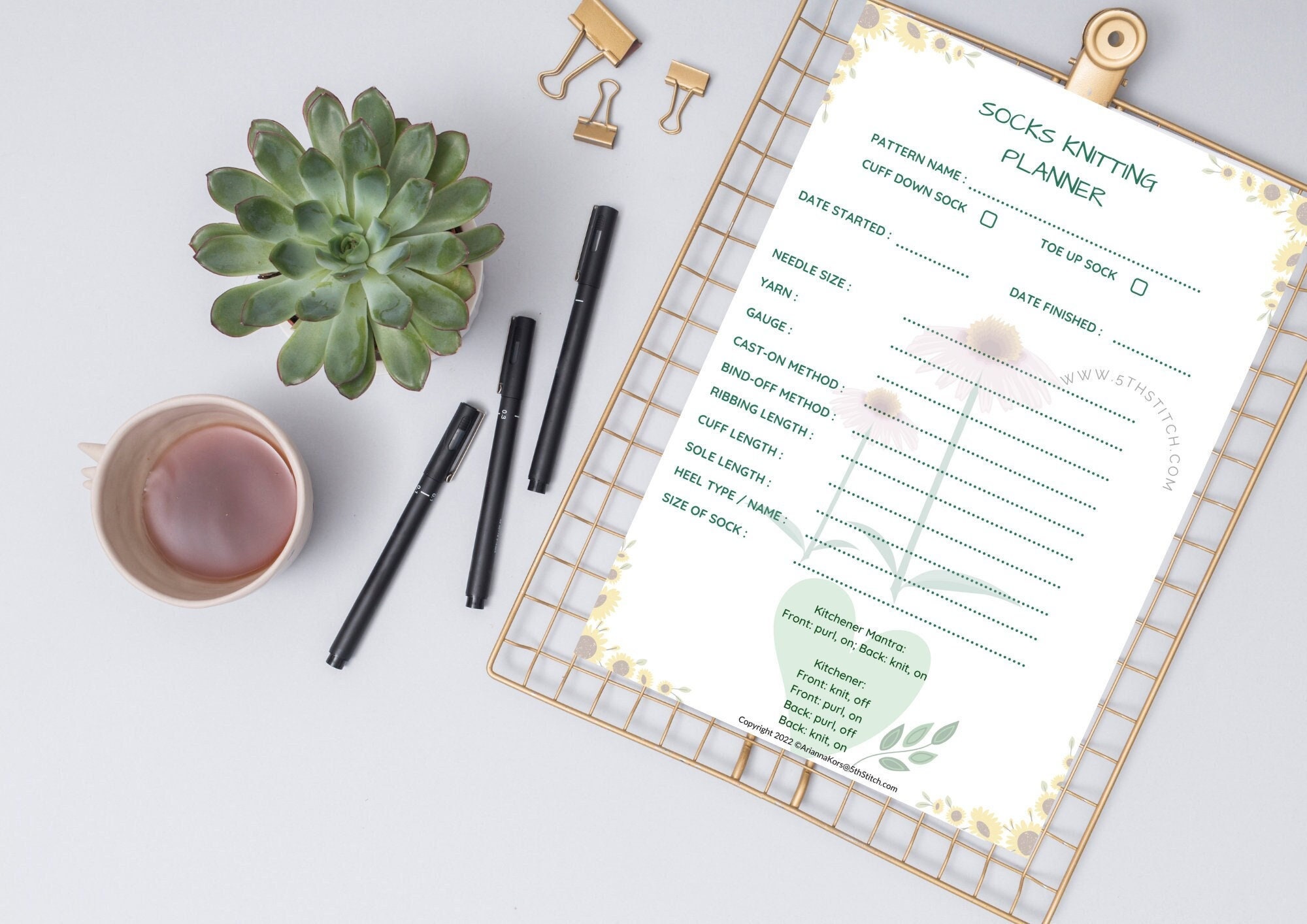 Printable and Fillable Daisy Sock Knitting Planner. PDF File. Instant ...