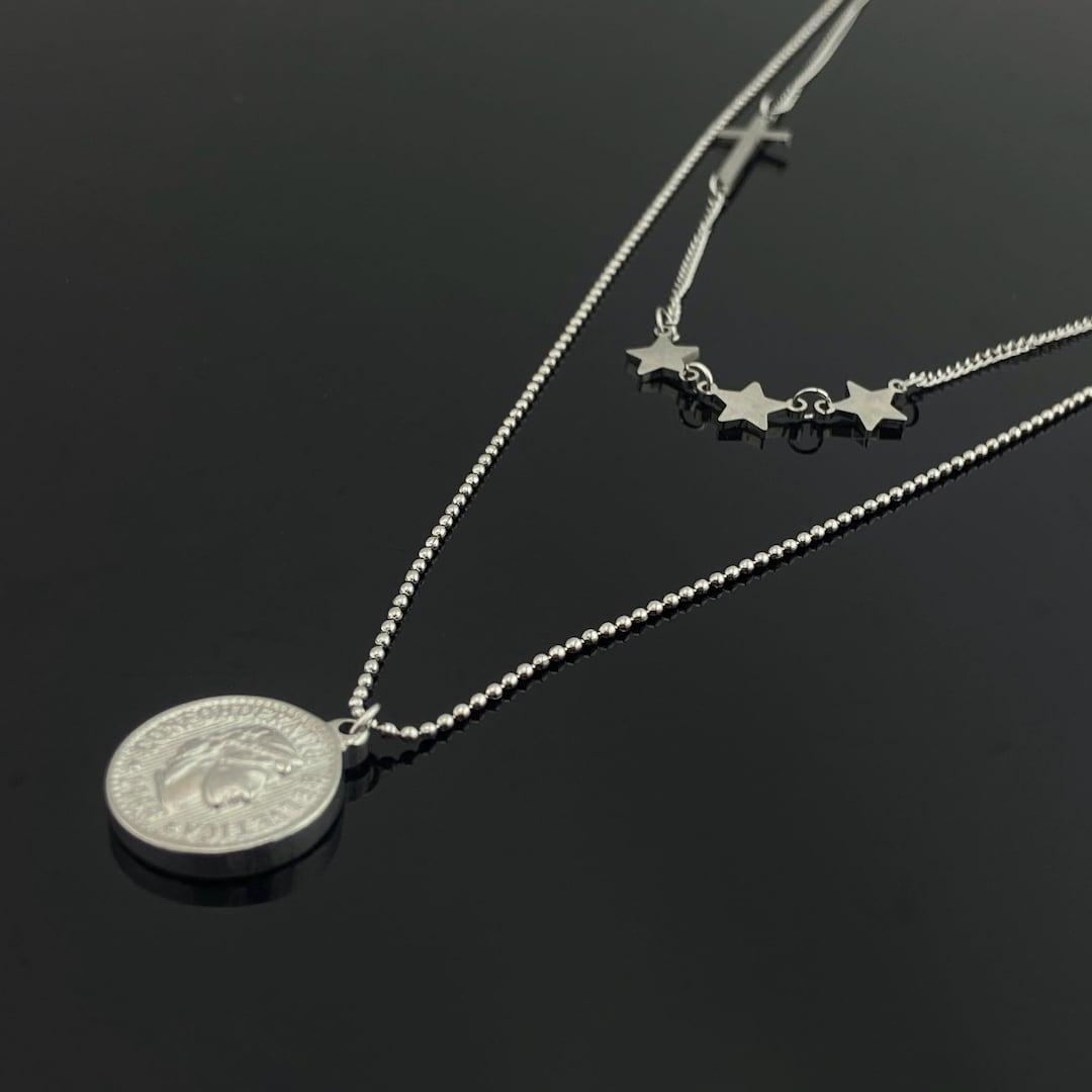 Silver Layered Star Coin Necklace | Celestial Layered Jewelry | Dainty ...