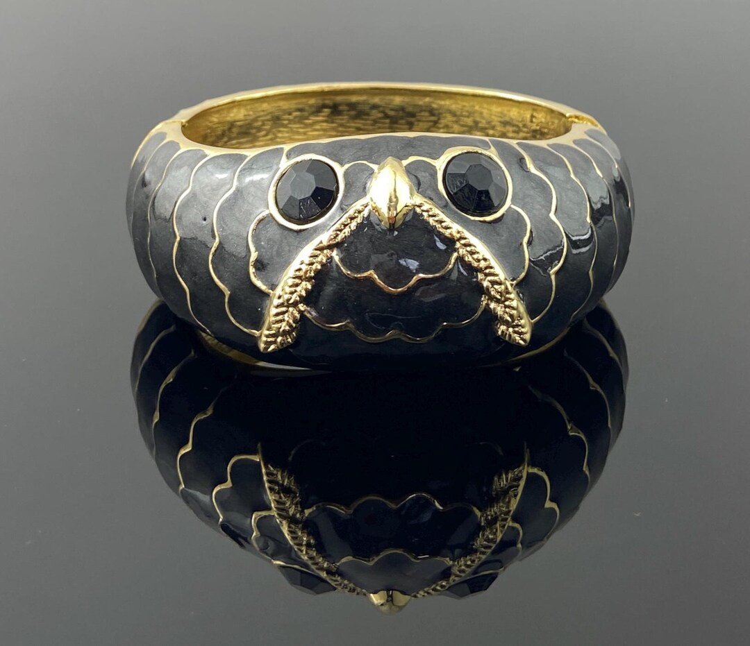 Black Snake Cuff Bracelet | Gold Scale Bangle, Gothic Serpent Jewelry ...