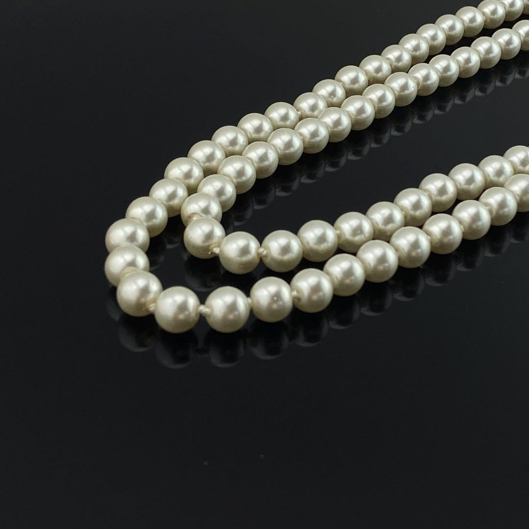 Long Faux Pearl Necklace, Beaded Strand, Layered Look - Etsy