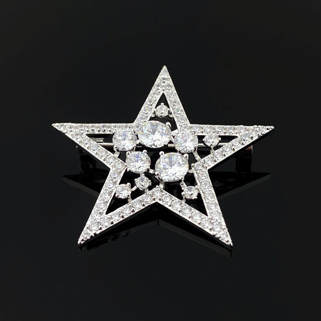 Crystal Star Brooch Pin, Silver-tone Rhinestone Star Lapel Pin, Sparkly ...