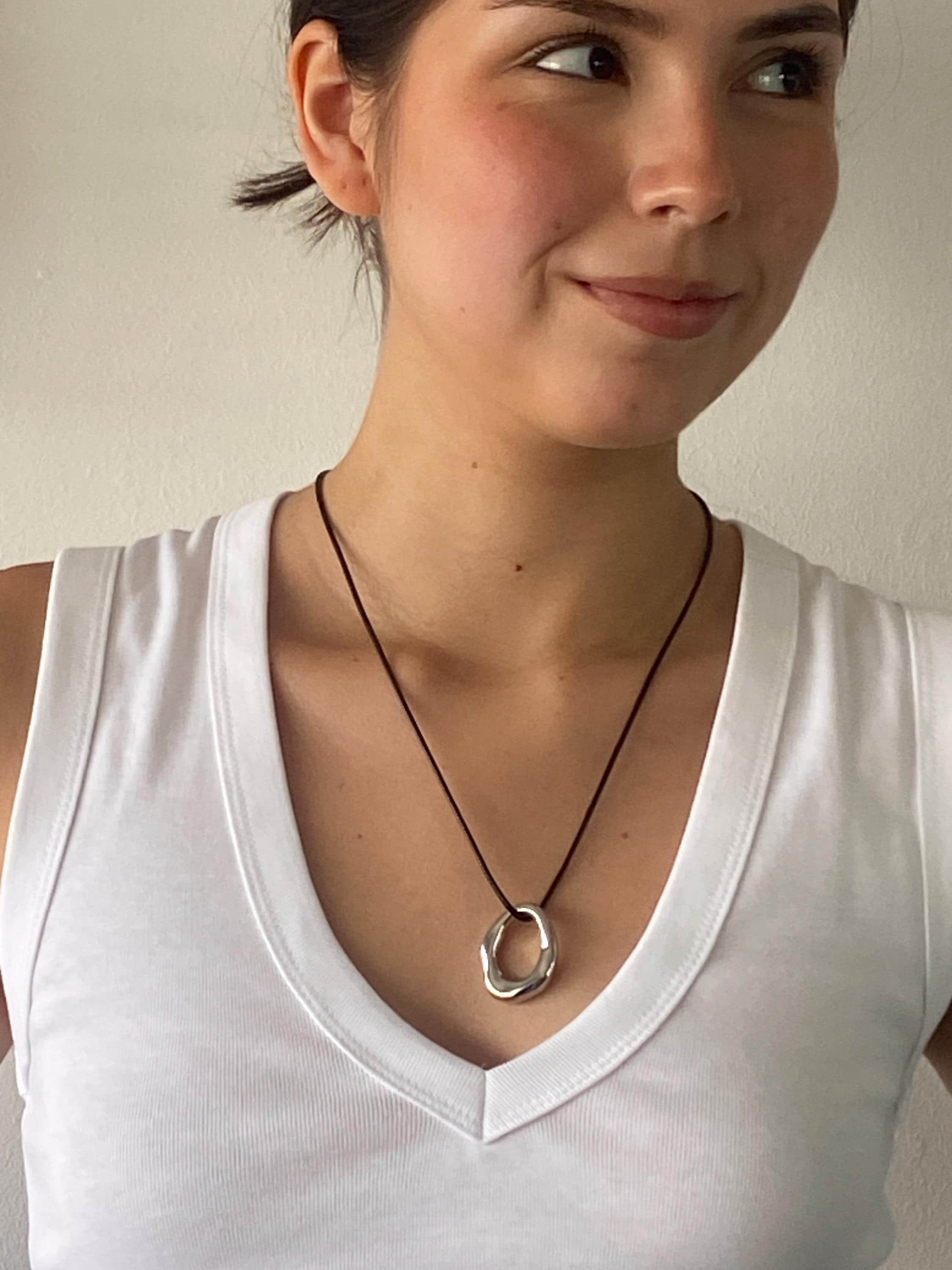 Silver Abstract Pendant Necklace, Sculptural Charm, Black Cord - Etsy