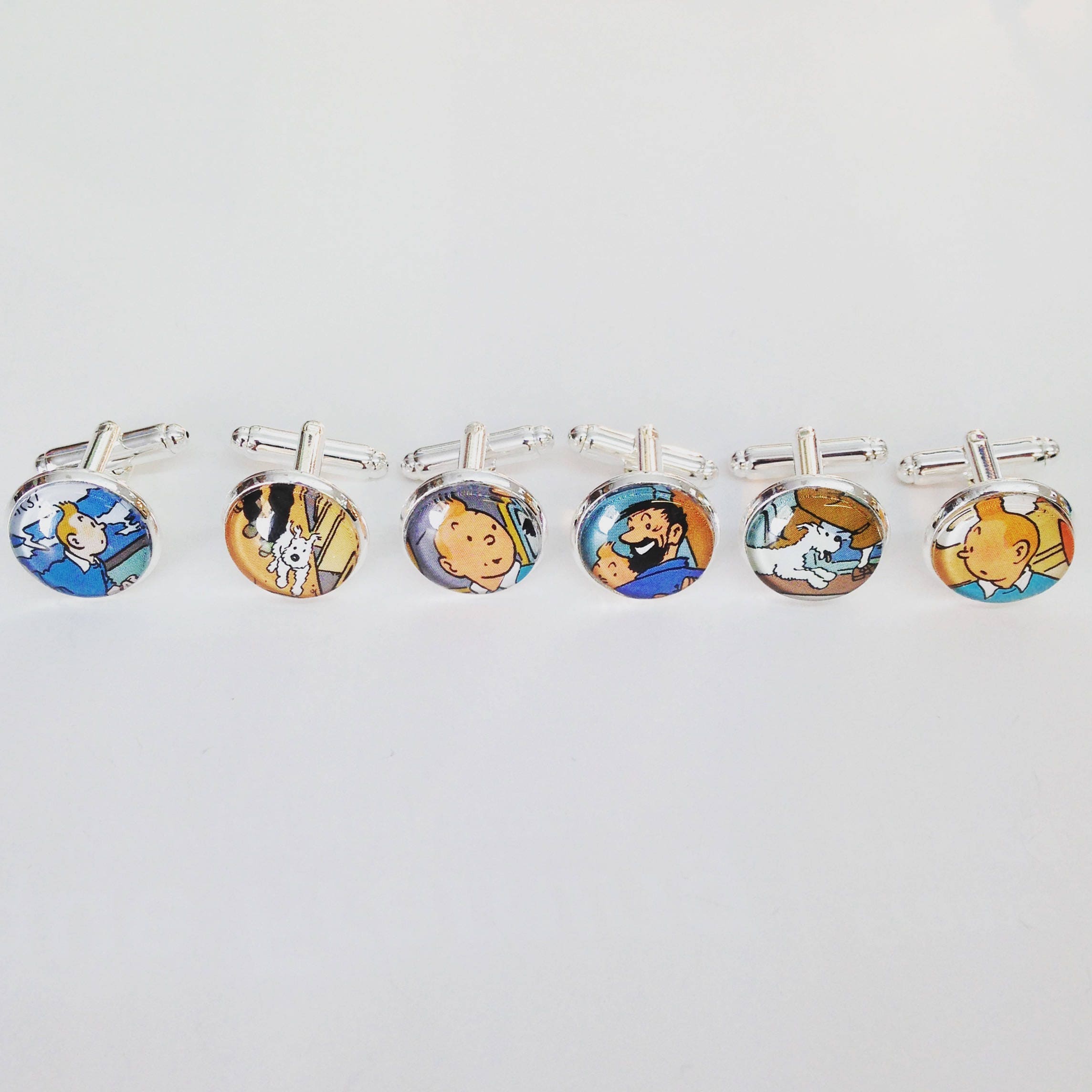 Tintin Upcycled Round Cufflinks Herge Cufflinks Tin Tin - Etsy