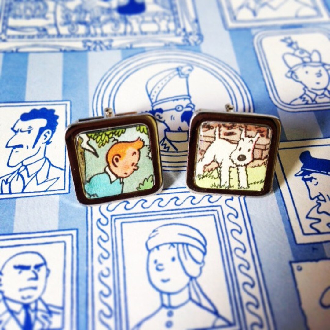 Tintin Upcycled Square Cufflinks, Herge Cufflinks, Tin Tin Cufflinks ...