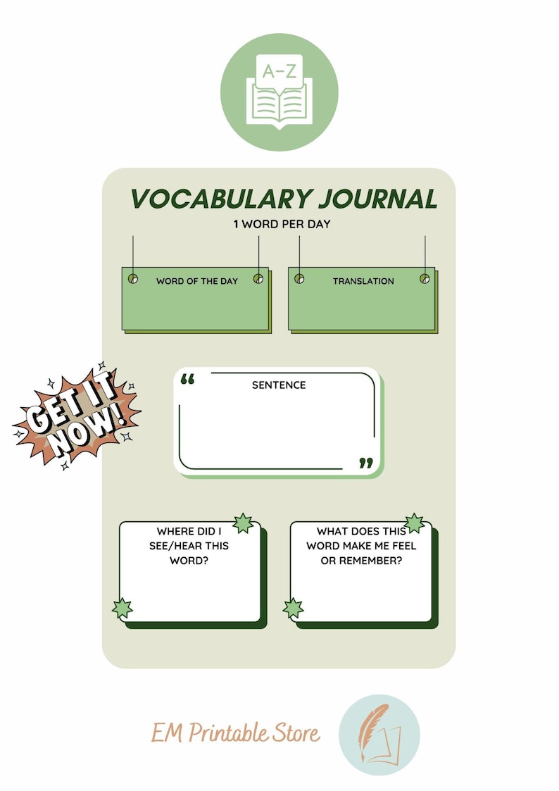 Vocabulary Journal Template Printable – Language Learning PDF ...