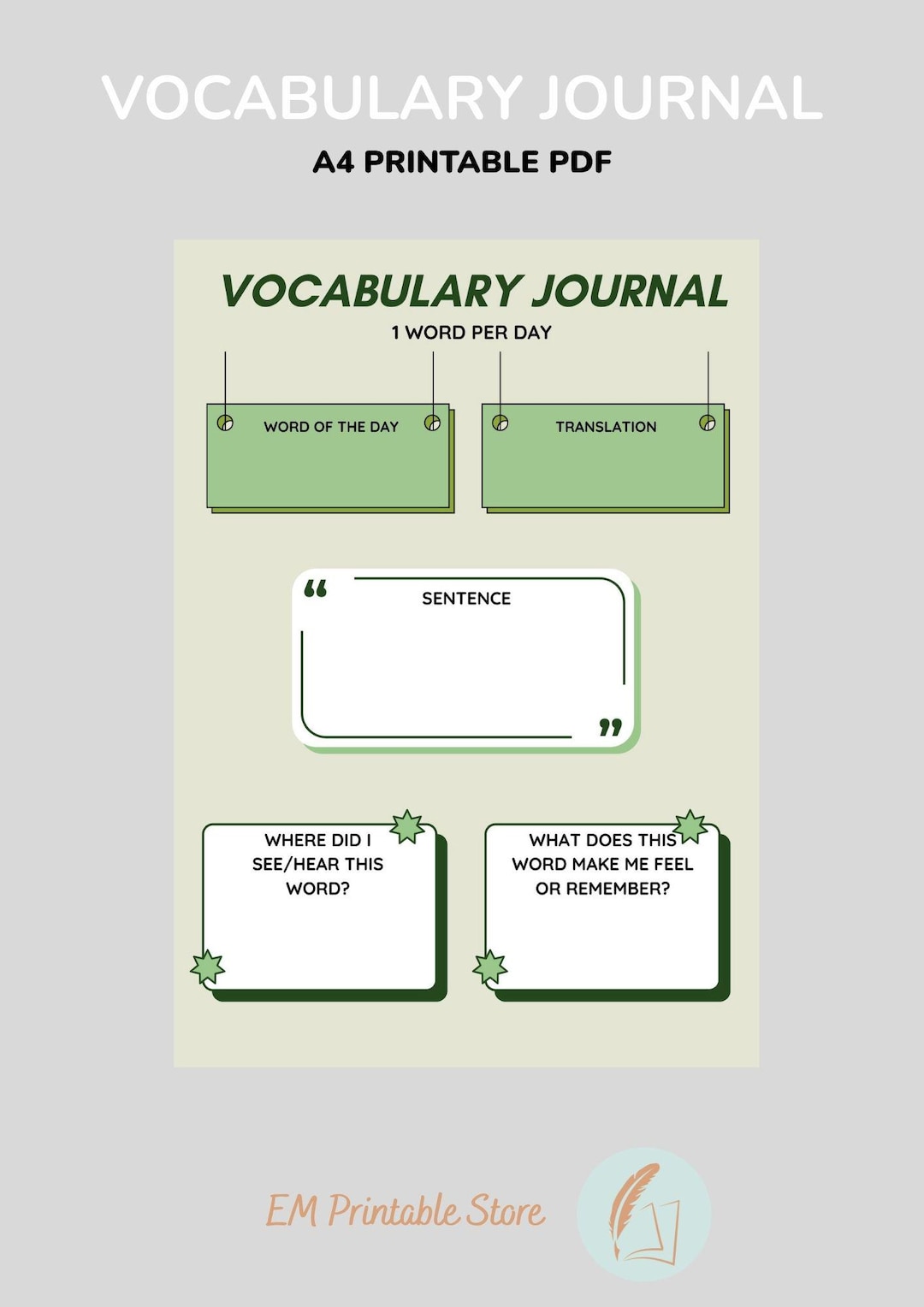Vocabulary Journal Template Printable – Language Learning PDF ...