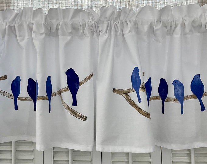 Blue Bird Curtains Bird Print Curtain Panels Window Treatments Bird ...