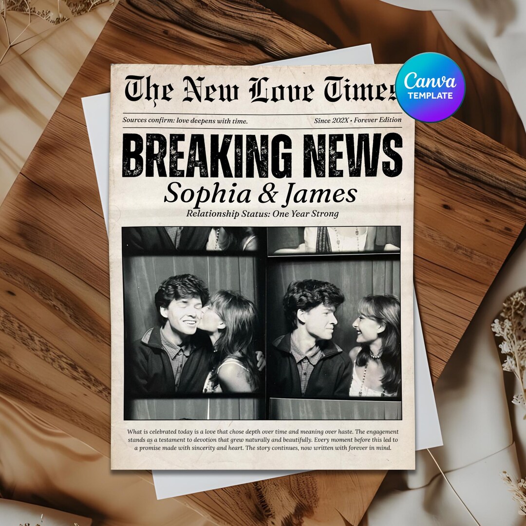 Breaking News Relationship Poster, Editable Canva Love Story Newspaper ...