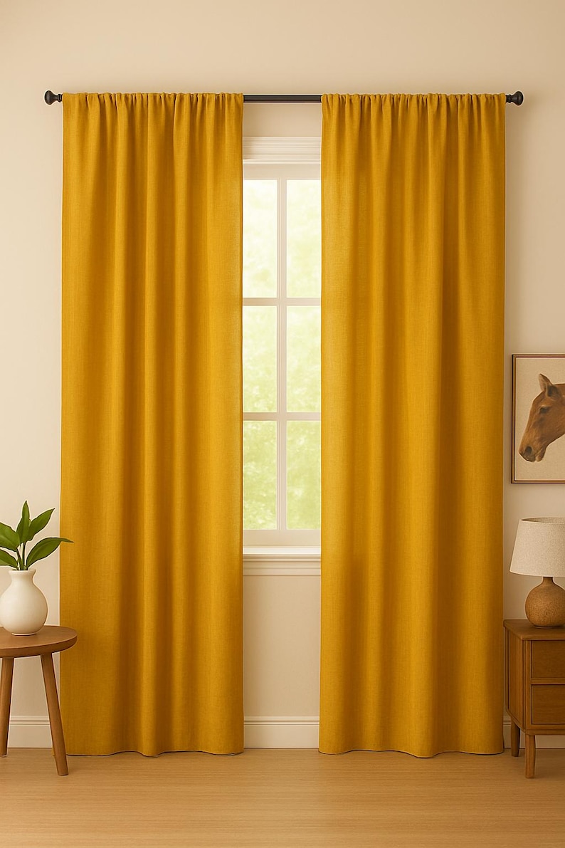 Navy Blue Linen Curtains – Custom Pure Linen Window Panel | Rod Pocket ...