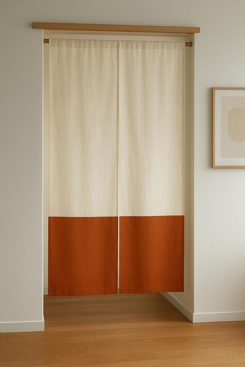 Japanese Noren Curtain | Two Tone Linen Doorway Curtain | Color Block ...