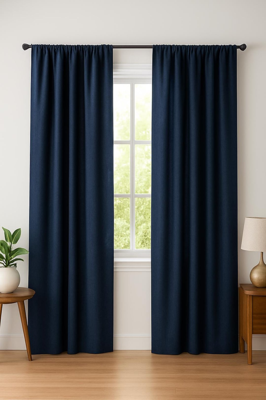 Navy Blue Linen Curtains – Custom Pure Linen Window Panel | Rod Pocket ...