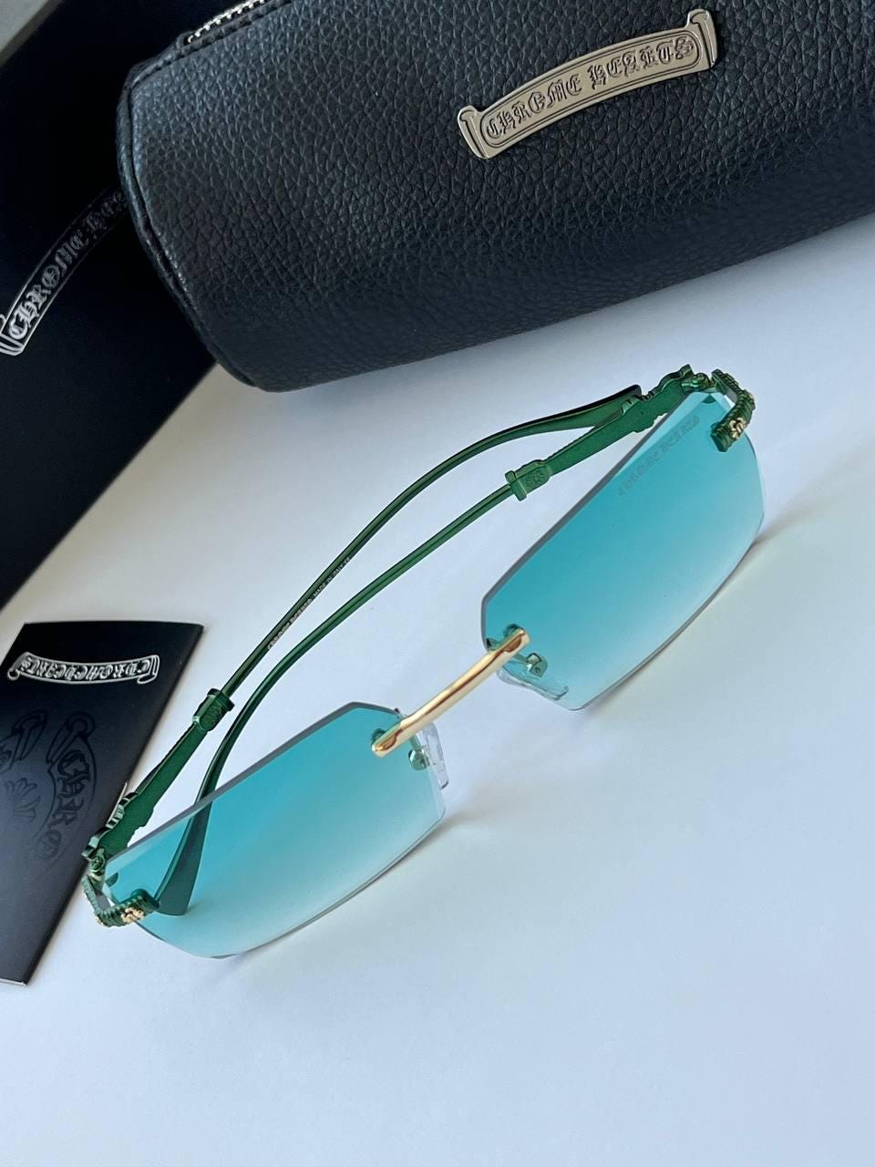 Chrome Hearts Rimless Blue Rectangle Sunglasses - Etsy