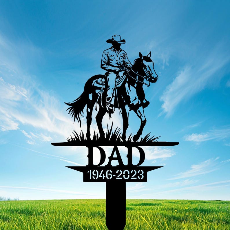 Custom Cowboy Memorial Metal Stake, Personalized Western Cowboy Grave ...
