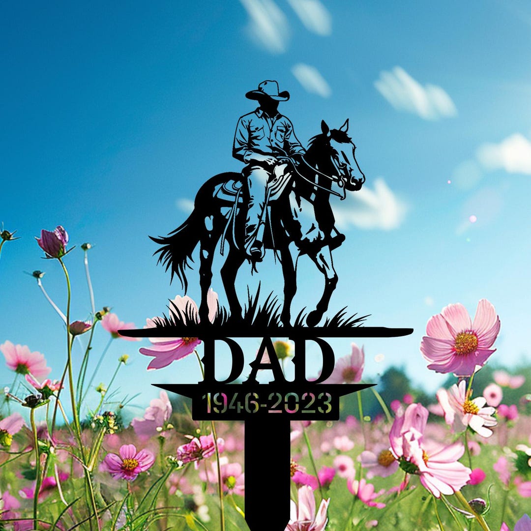 Custom Cowboy Memorial Metal Stake, Personalized Western Cowboy Grave ...