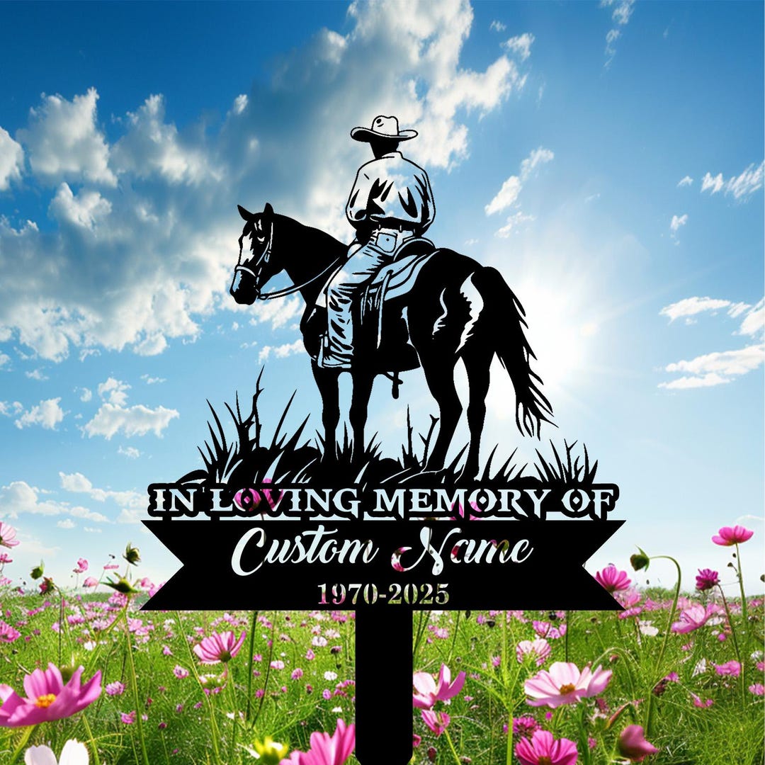Personalized Cowboy on Horse Memorial Stake, Custom Grave Marker With ...